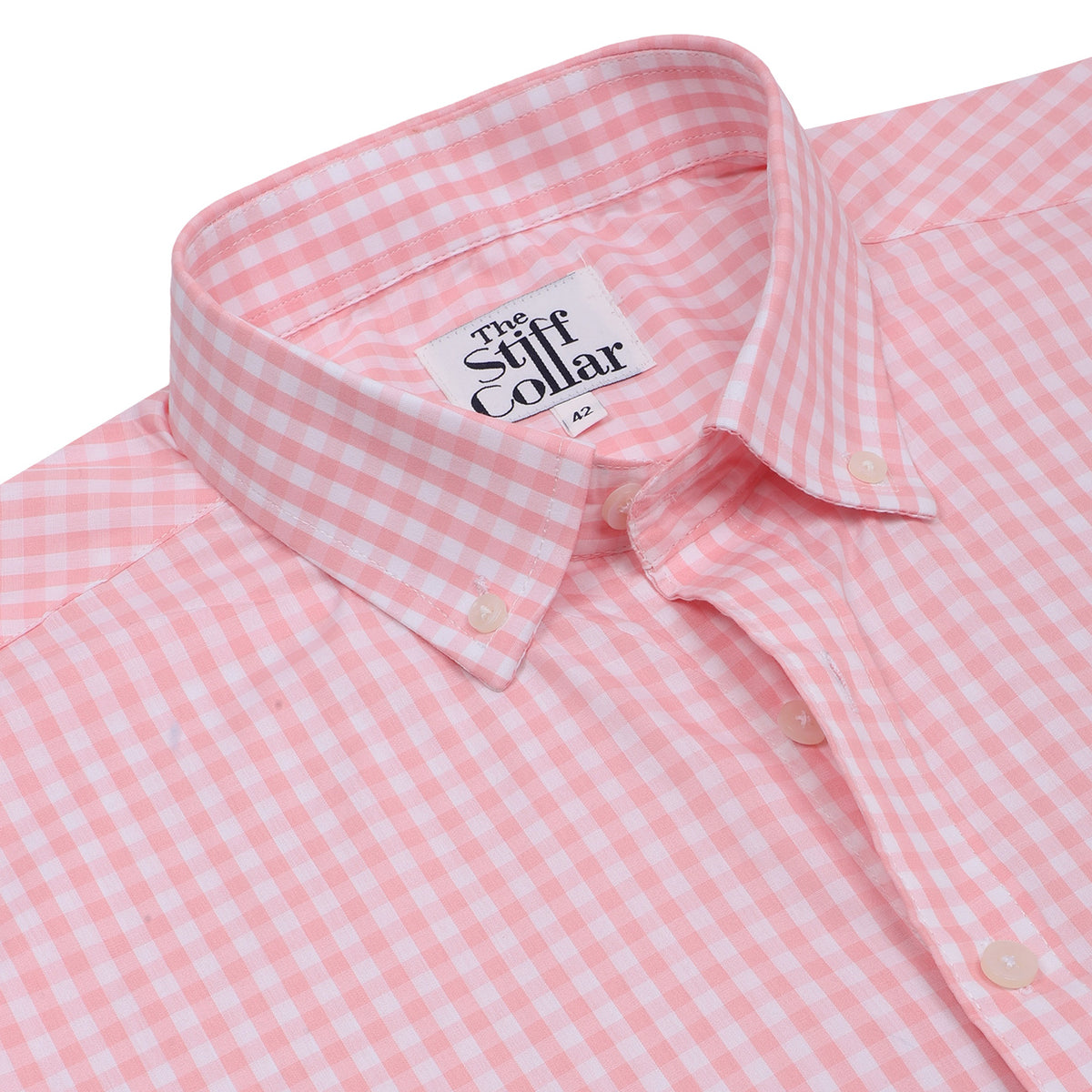 Powder Pink Gingham Check Button Down Cotton Shirt – Thestiffcollar.com