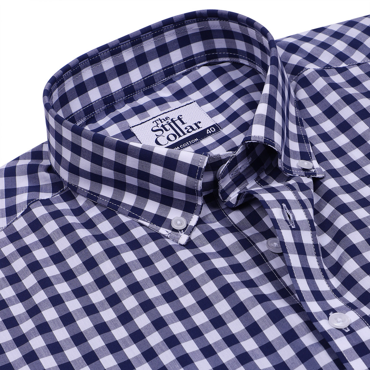 Monti Navy Blue Gingham Checks Button-Down 2 Ply Giza Cotton Shirt ...