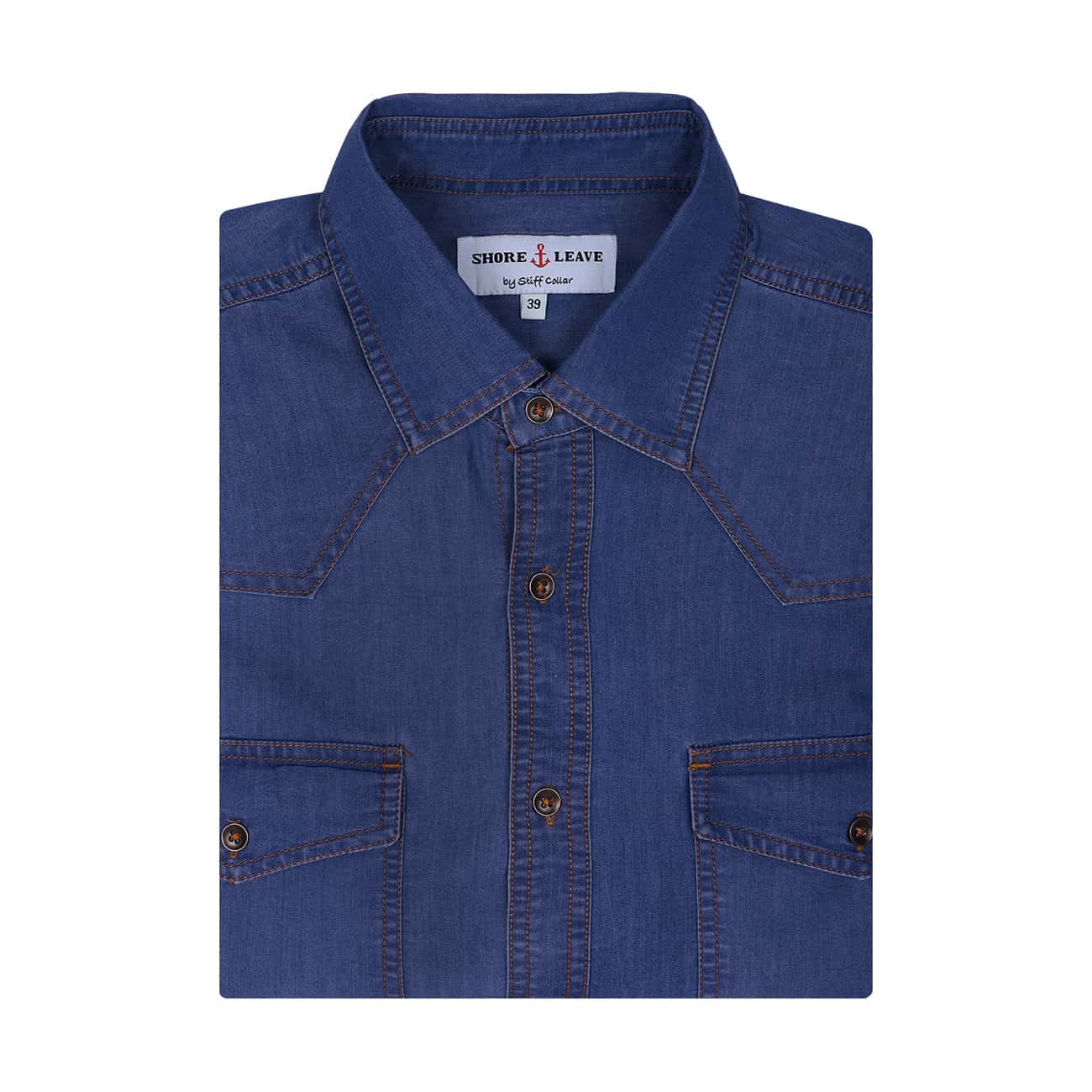 Stiffcollar Classic Light Blue Indigo Washed Denim Shirt for Men ...
