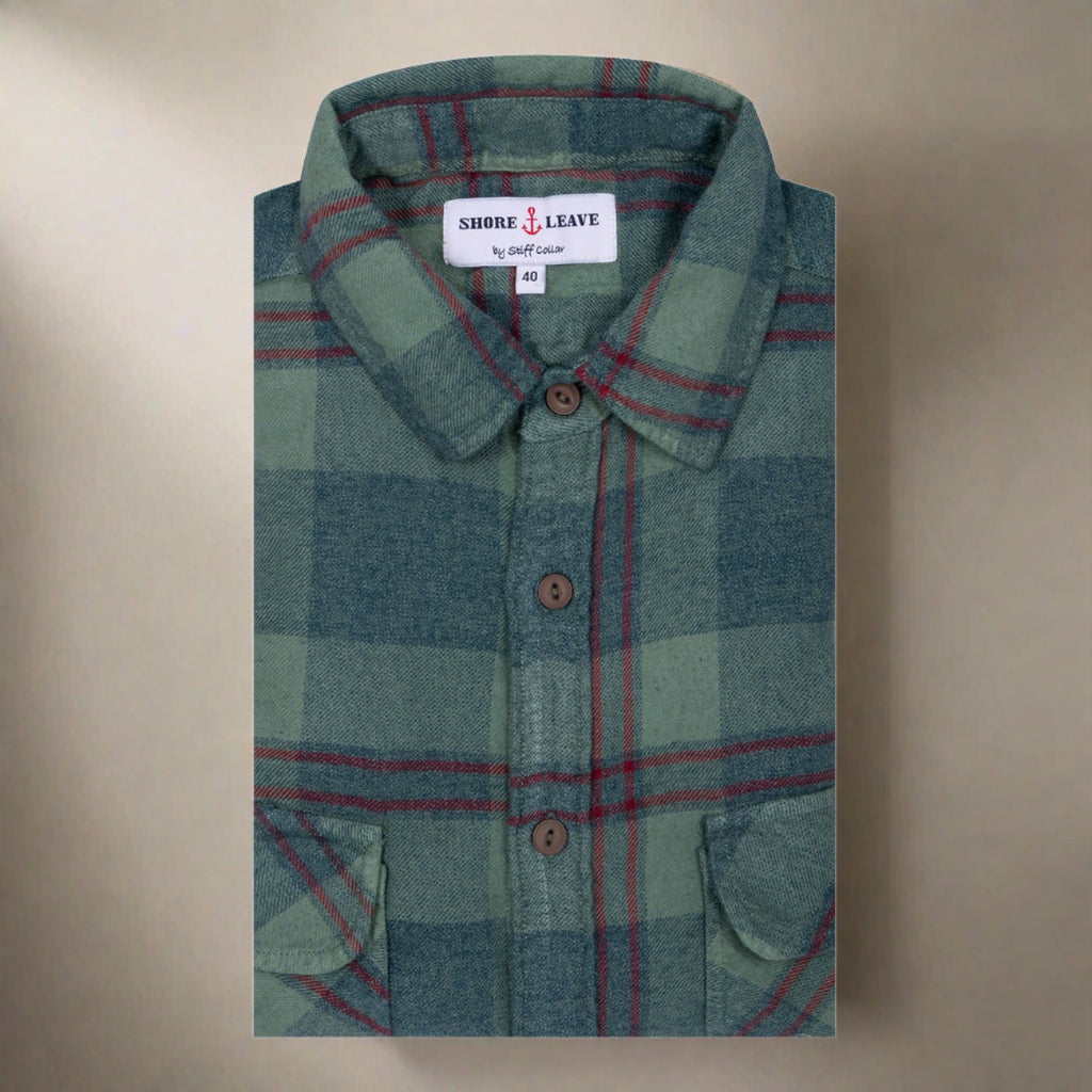 Hunter Green Check Overdyed Enzyme Wash Shirt – Thestiffcollar.com